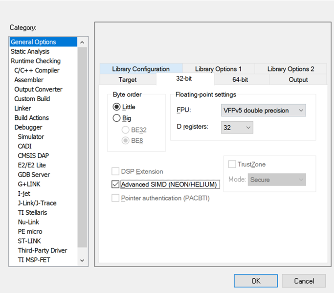 在IAR Embedded Workbench for Arm中使用Arm Cortex-R52 NEON